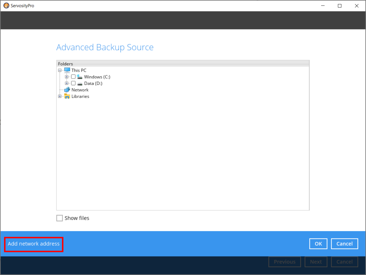 How to backup folders across a network / UNC path with Servosity (Classic)